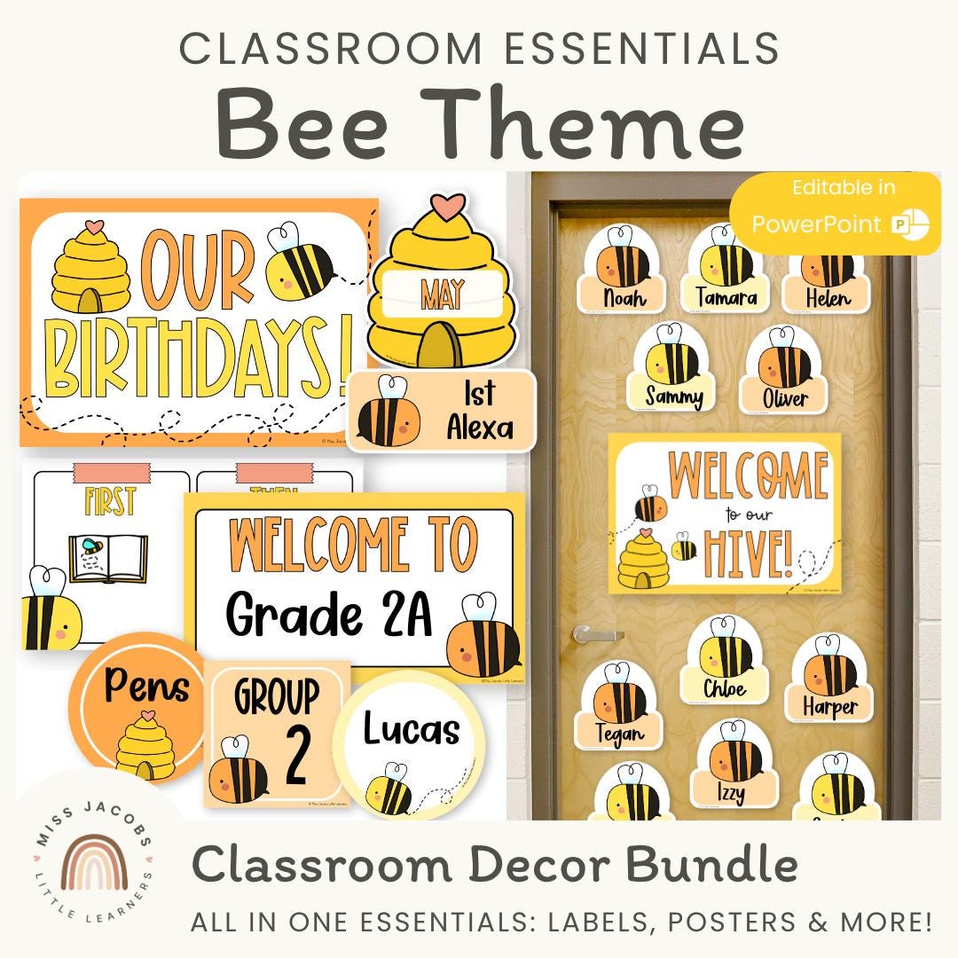 Bee Hive Classroom Decor Bundle, Bright Printable & Editable Elementary ...