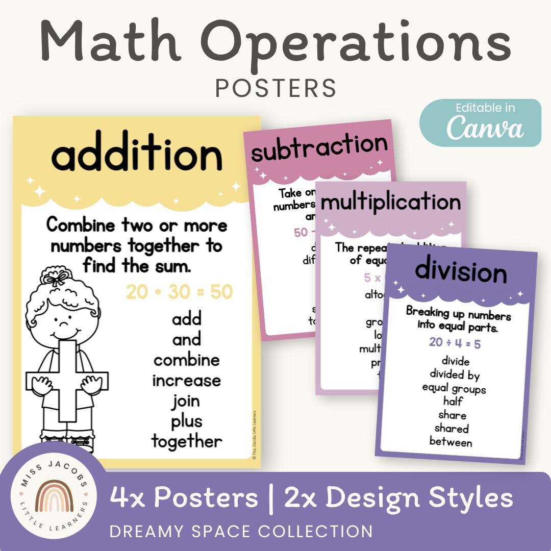Dreamy Space Math Operation Posters: Pastel Anchor Charts Key Word ...