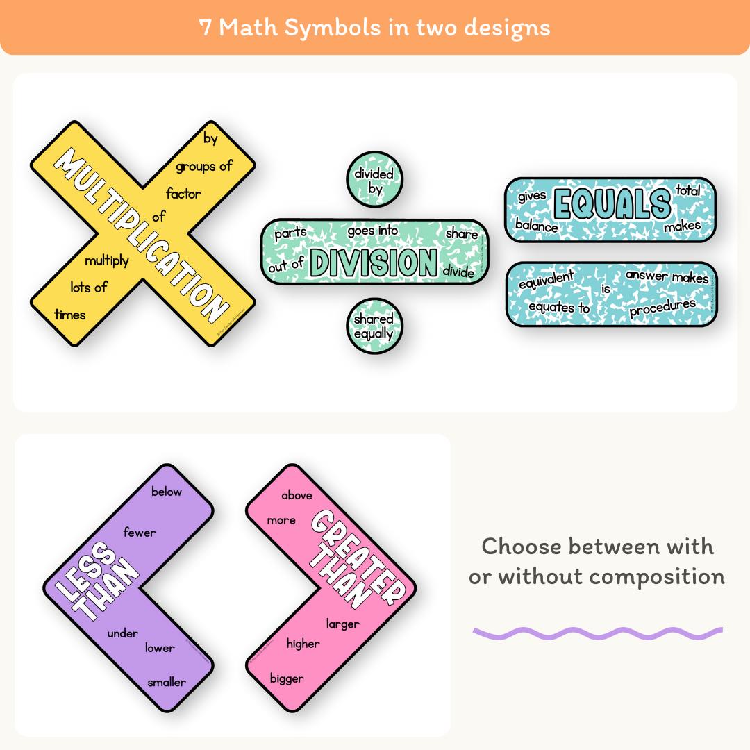 Large Math Symbols Poster: Cutesy Composition Notebook Key Word Math ...