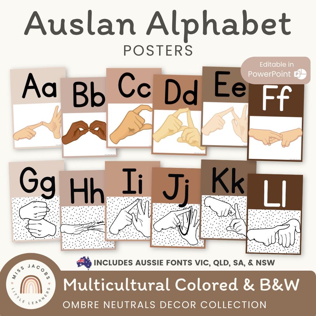Auslan Alphabet Posters | OMBRE NEUTRALS | With and Without Spots - Etsy