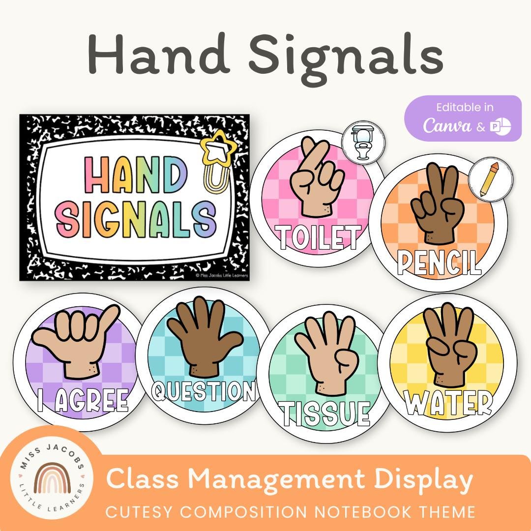 Cutesy Hand Signals Posters, Printable and Editable Classroom Decor ...