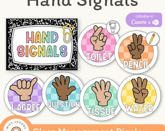Cutesy Hand Signals Posters, Printable and Editable Classroom Decor ...