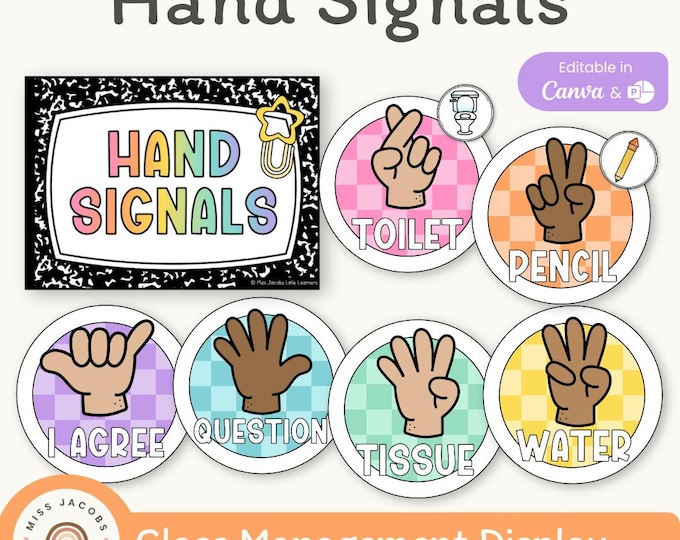 Cutesy Hand Signals Posters, Printable and Editable Classroom Decor ...