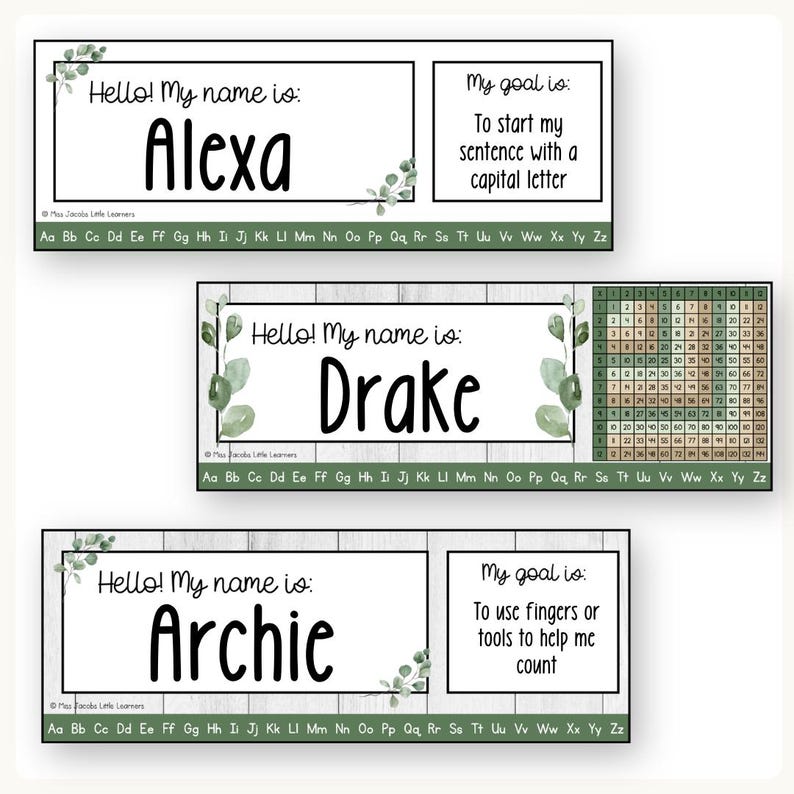 Student Desk Name Tags With Goals, Editable Farmhouse Desk Mats With ...