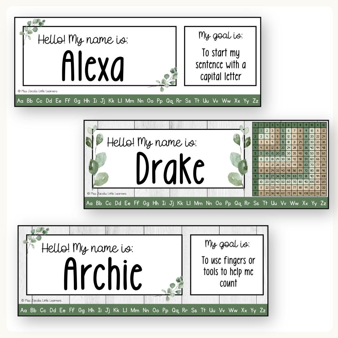 Student Desk Name Tags With Goals, Editable Farmhouse Desk Mats With ...
