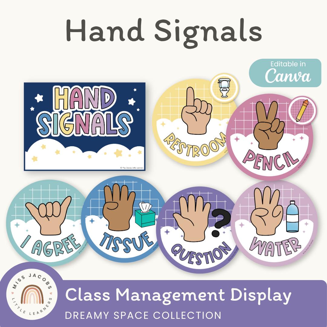 Hand Signal Posters Dreamy Space Theme: Pastel Classroom Management ...