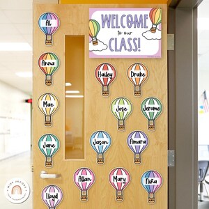 Rainbow Hot Air Balloon Door Display, Editable Welcome Door Signs, Name ...
