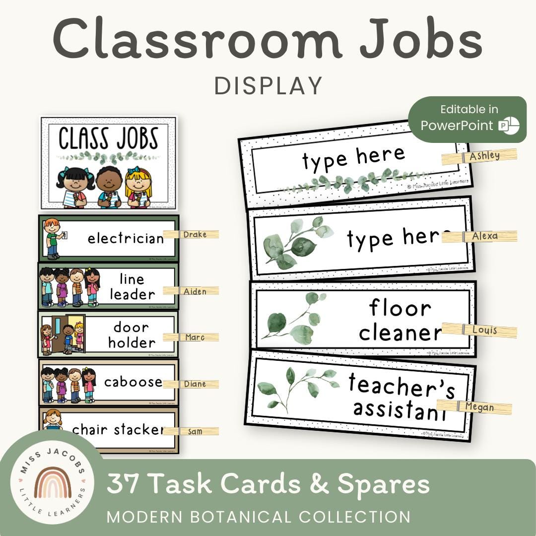 Classroom Job Chart Printable, Editable Nature-themed Job Card Display ...
