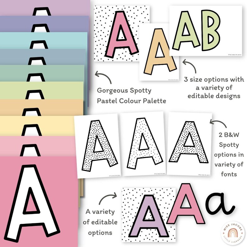 Groovy Bulletin Board Lettering Pack | Editable SPOTTY PASTEL Display ...