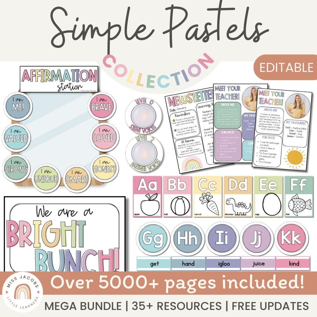 PASTELS Classroom Decor Bundle | Muted Rainbow Decor | Editable - Etsy