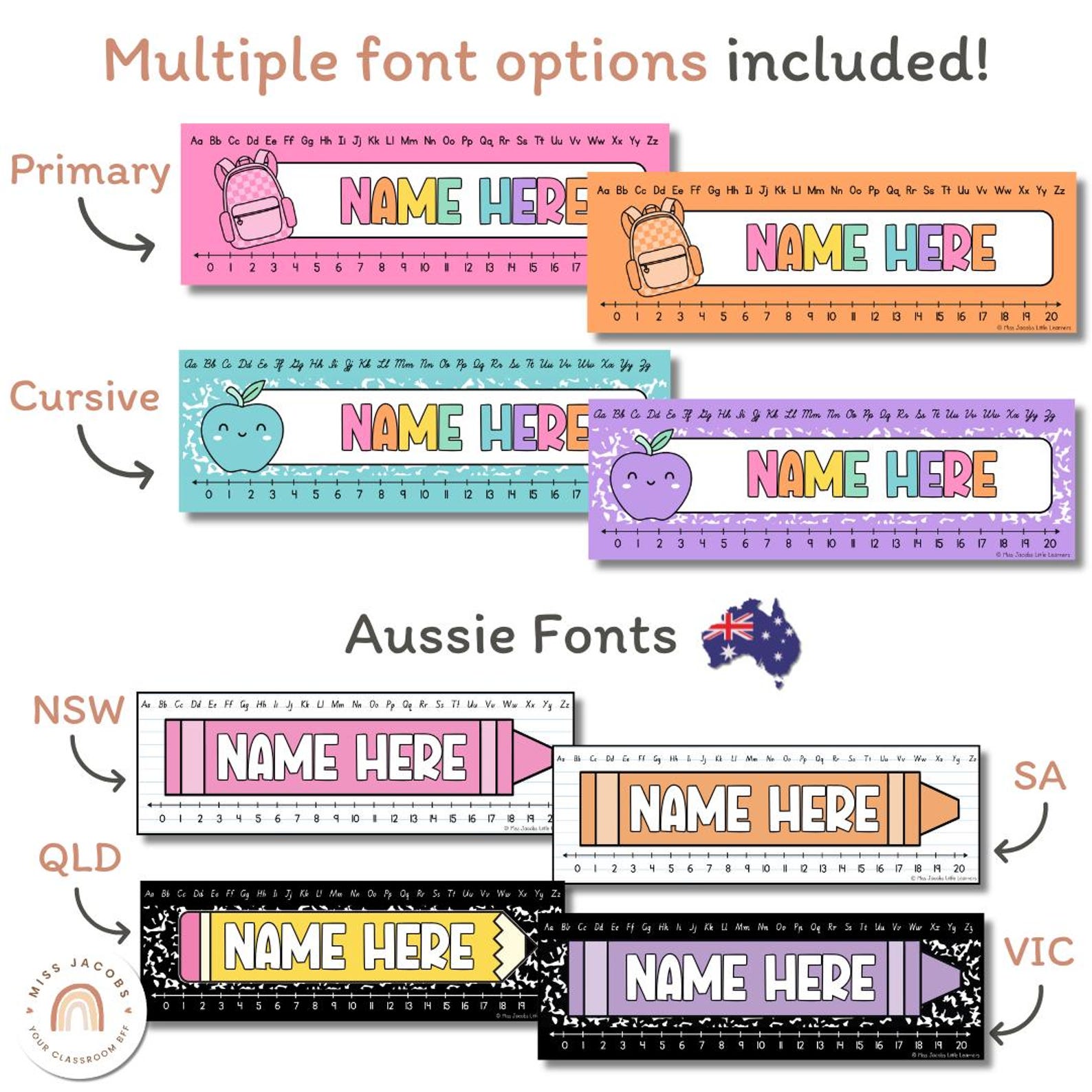 Cutesy Student Desk Name Plates, Editable Desk Name Tags, Cute School ...