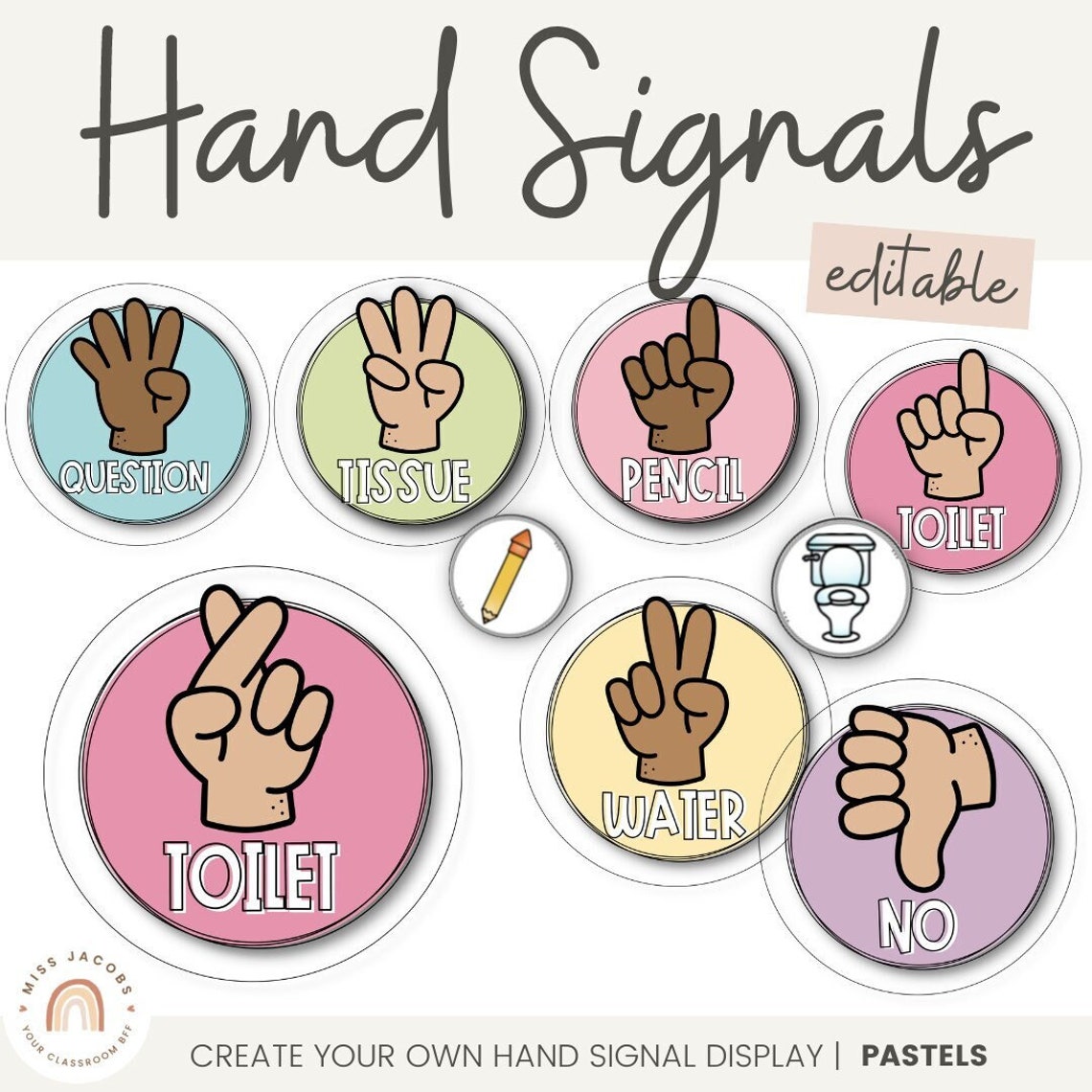 Hand Signals Posters PASTELS Classroom Decor EDITABLE - Etsy