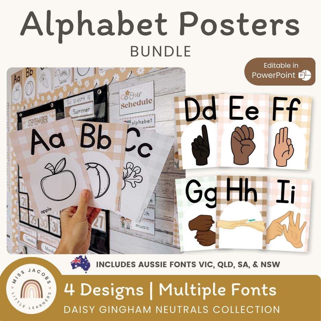 Alphabet Posters Bundle, ABC + ASL + Auslan Alphabet Posters, Daisy ...