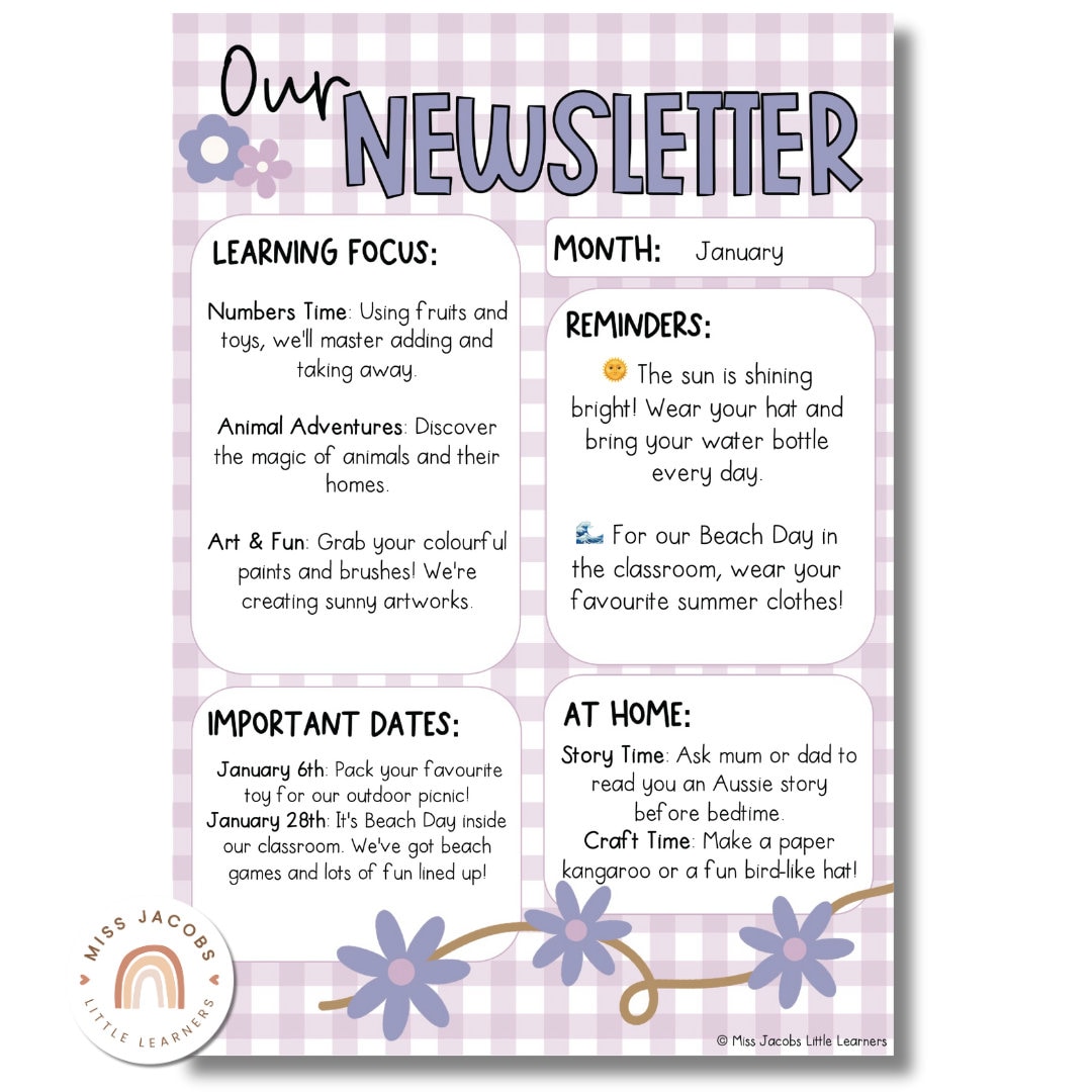 Editable Classroom Newsletter Template | Daisy Gingham Pastels ...