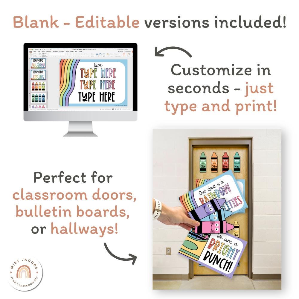 Crayon Door Display, Editable Welcome Door Signs + Student Name Labels ...