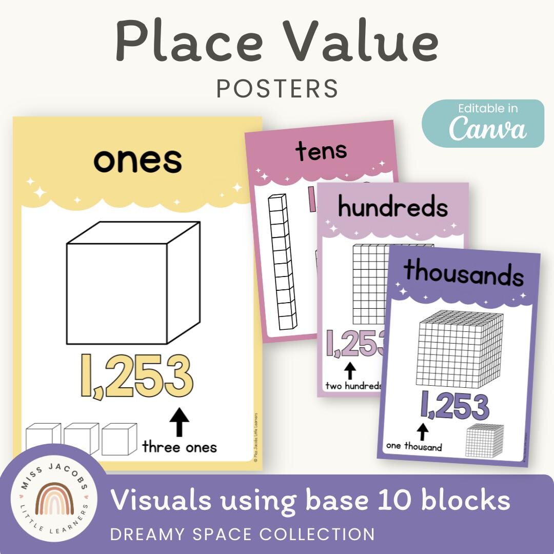 Place Value Posters: Dreamy Space Base Ten Blocks for Classroom Anchor ...