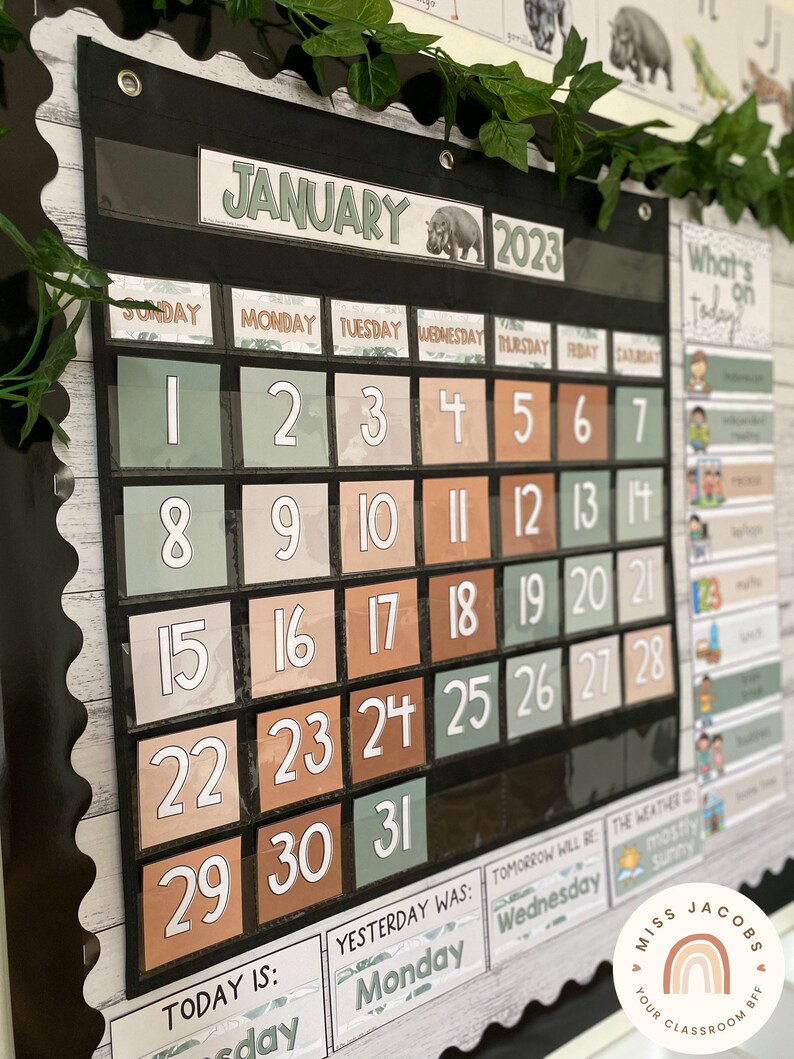 Classroom Calendar Modern Jungle Pocket Chart and Standard - Etsy