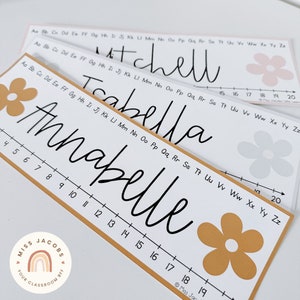 Student Desk Plates and Supply Labels Daisy Gingham Neutrals Classroom ...