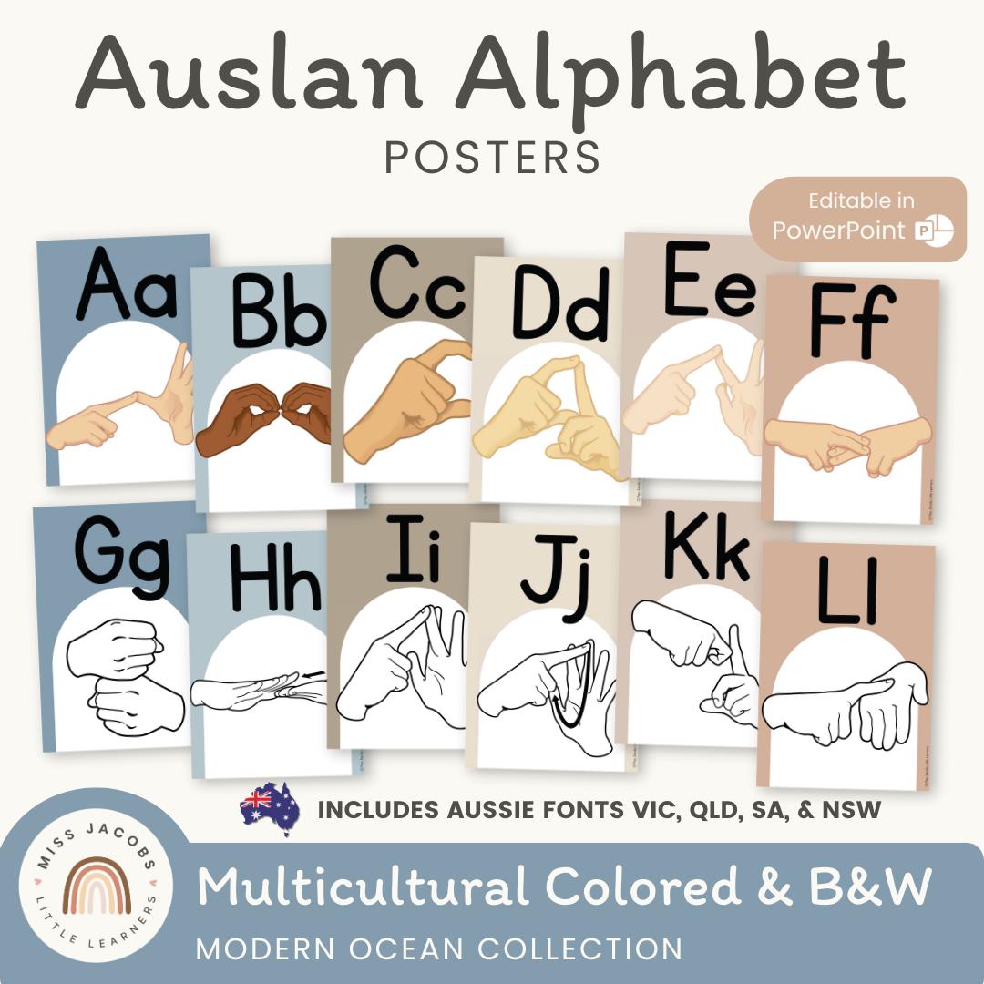 Auslan Alphabet Posters: Modern Ocean Theme Australian Fonts, Sign ...