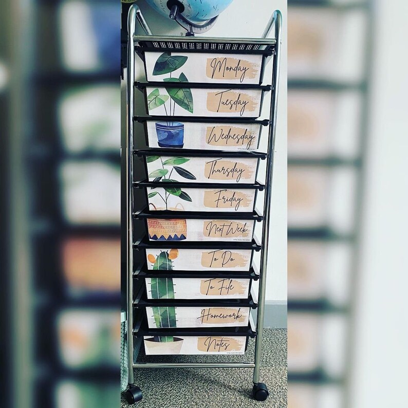 10 Drawer Cart Labels Rustic Boho Plants Teacher Trolley - Etsy