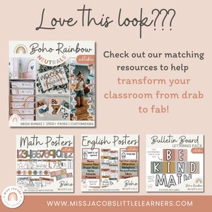 BOHO RAINBOW Growth Mindset Posters | Neutral Rainbow Classroom Decor ...