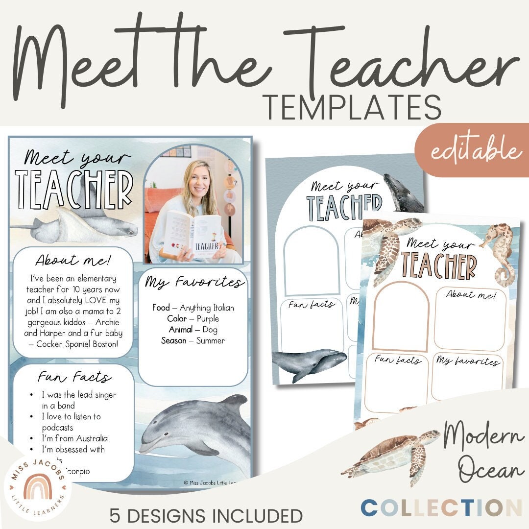 Meet the Teacher Templates | Modern Ocean Classroom Decor | Editable - Etsy