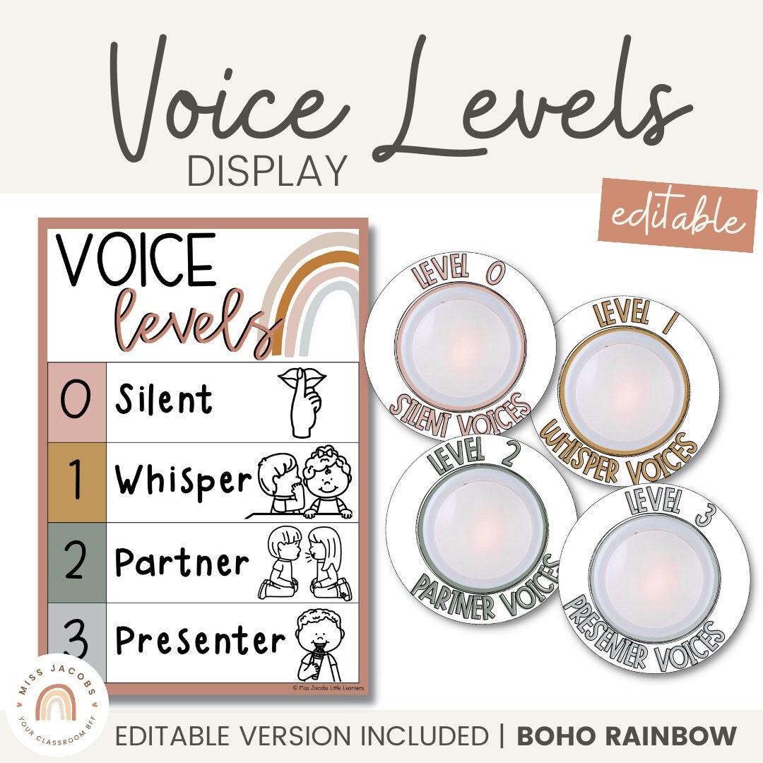 Boho Rainbow Voice Noise Level Display | EDITABLE Classroom Teacher ...