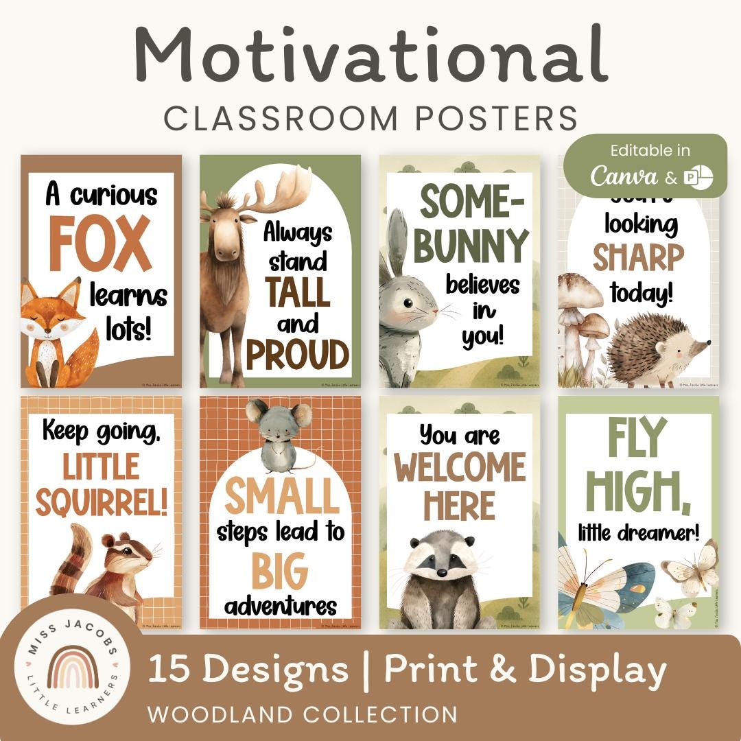 Woodland Motivational Posters, Editable Growth Mindset Classroom Decor ...