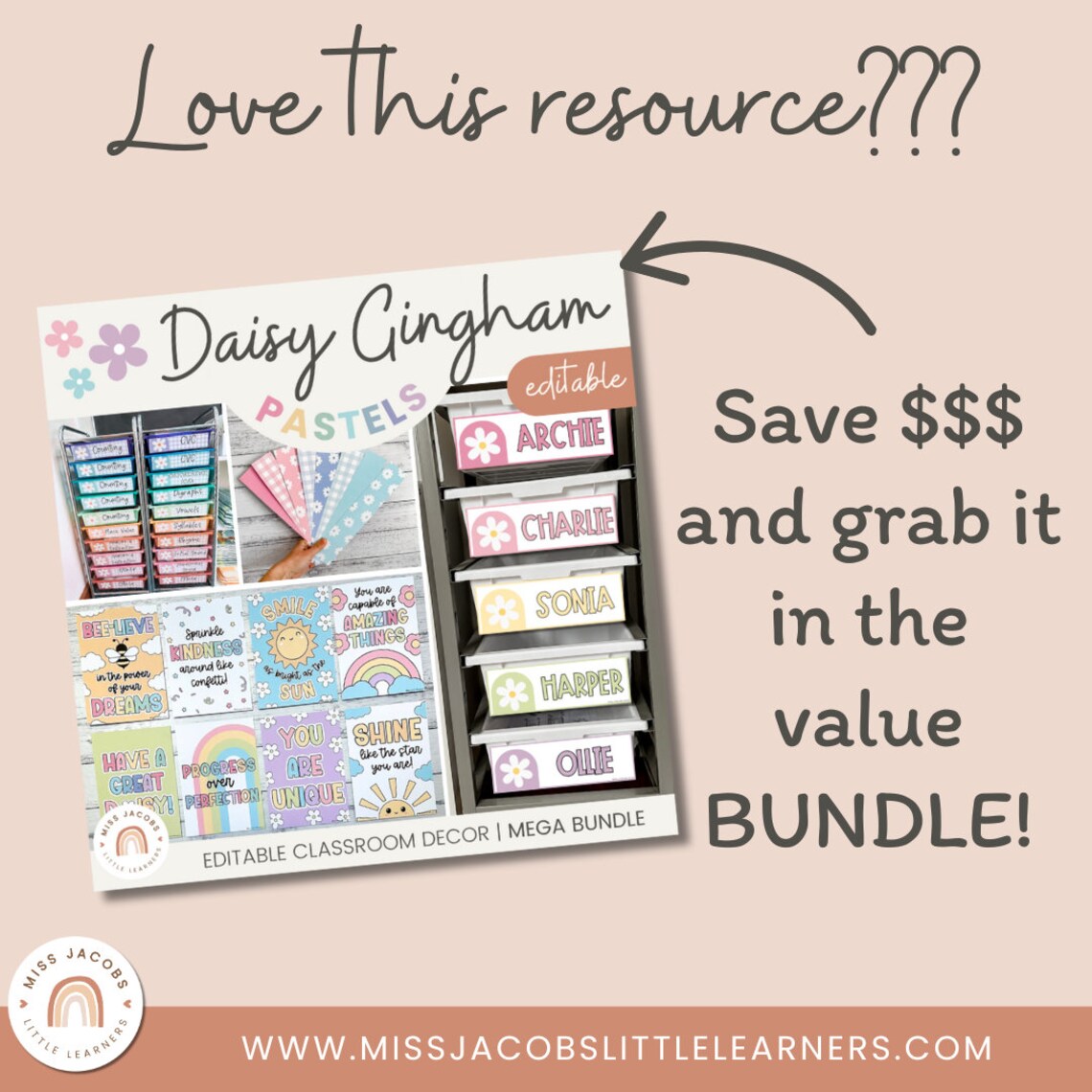Student Name Tags & Goals Desk Plates | Daisy Gingham Pastels Classroom ...