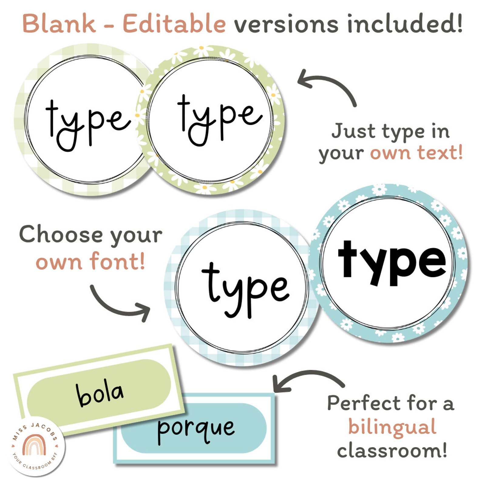 Alphabet Word Wall, Daisy Gingham Pastels Printable Alphabet Word ...