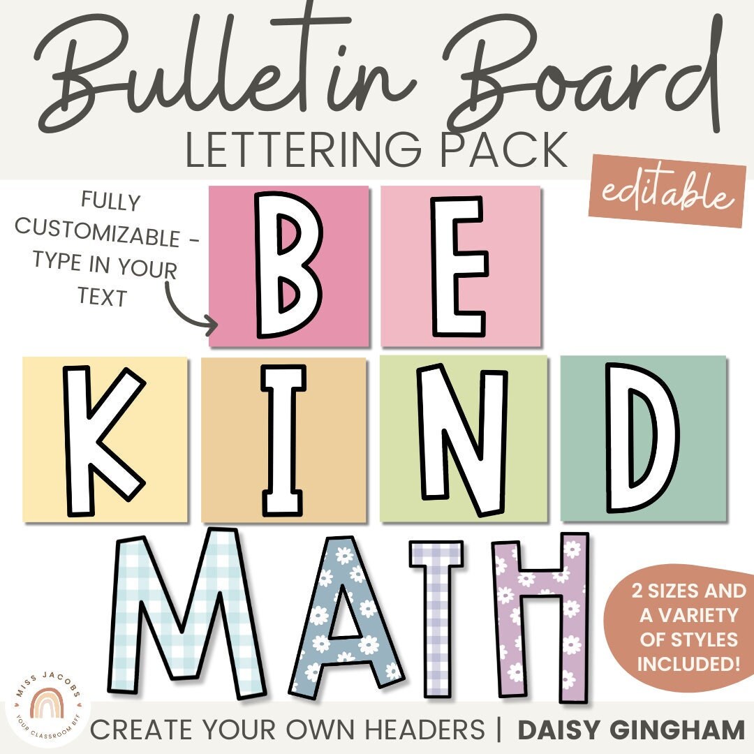 Bulletin Board Lettering Pack Daisy Gingham Pastel Classroom - Etsy