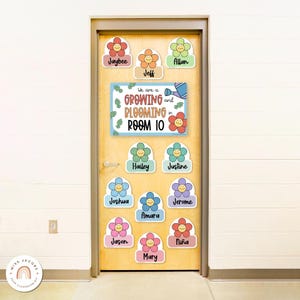 Spring Flower Door Display, Editable Welcome Signs, Name Labels, Name ...