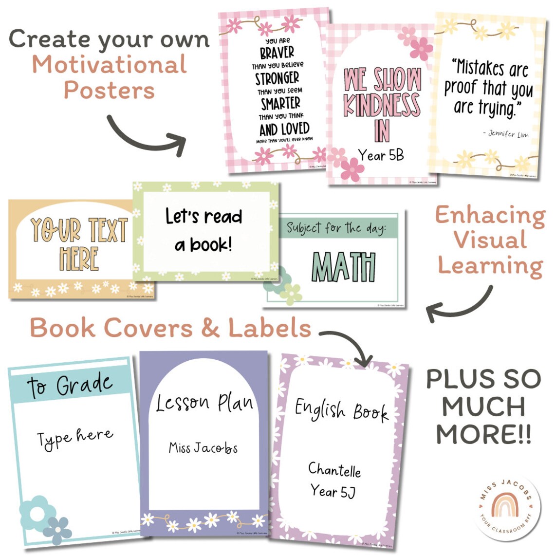Editable & Customizable Classroom Posters | Daisy Gingham Pastels ...