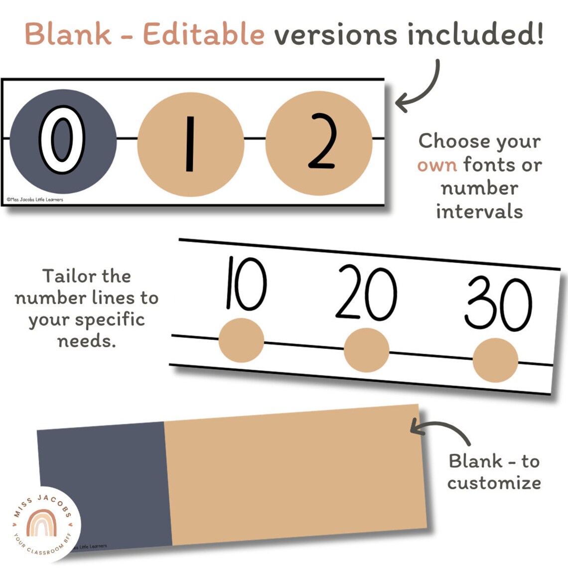 Classroom Number Line Display With Negatives | Modern Boho Rustic Tones ...