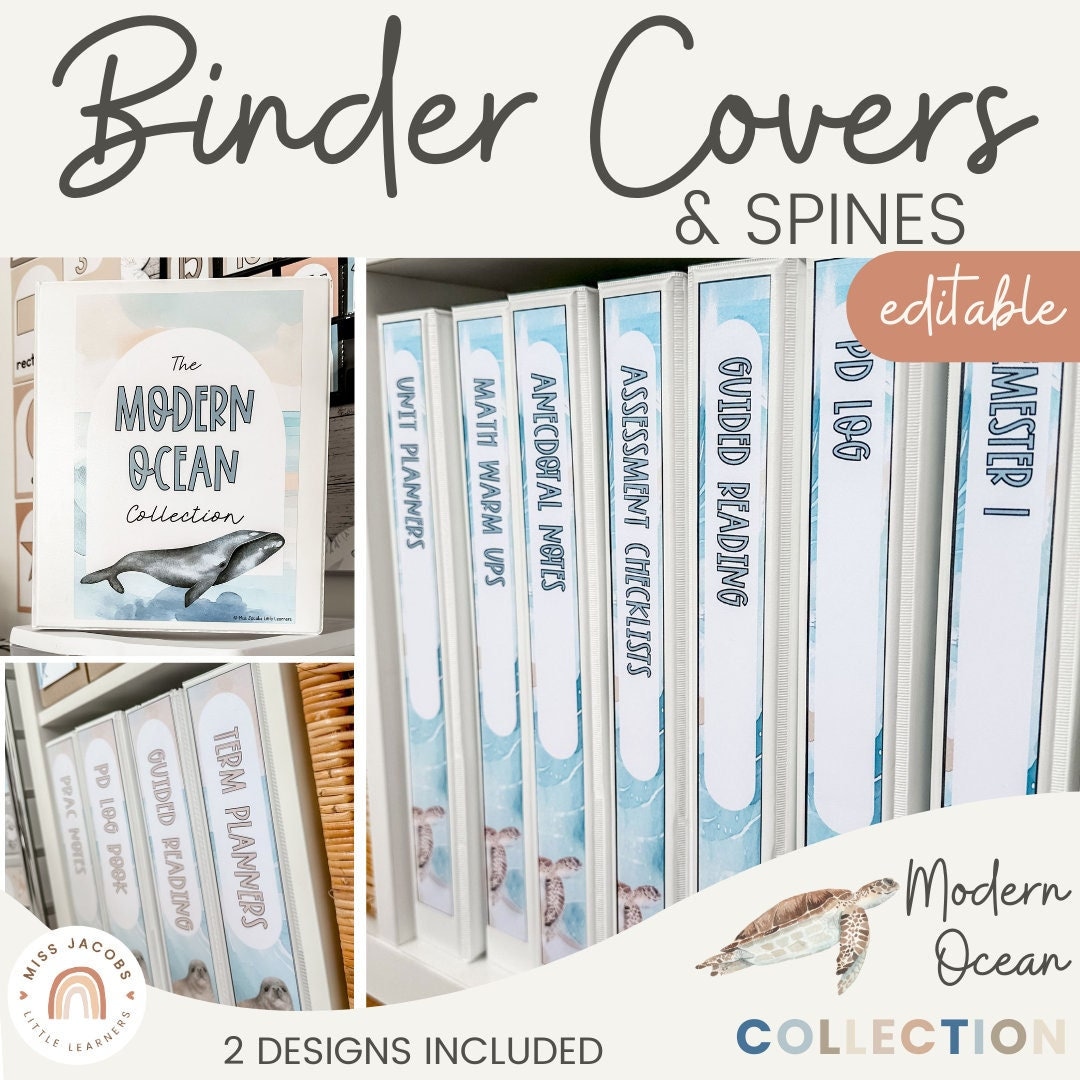 Binder Covers and Spines | Modern Ocean Classroom Decor | Editable - Etsy