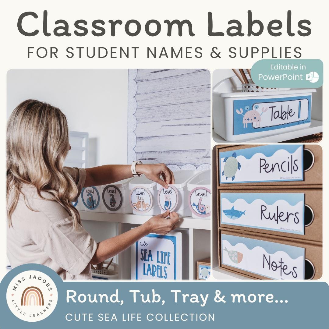 Classroom Supply Labels & Student Name Tags | Cute Sea Life Classroom ...