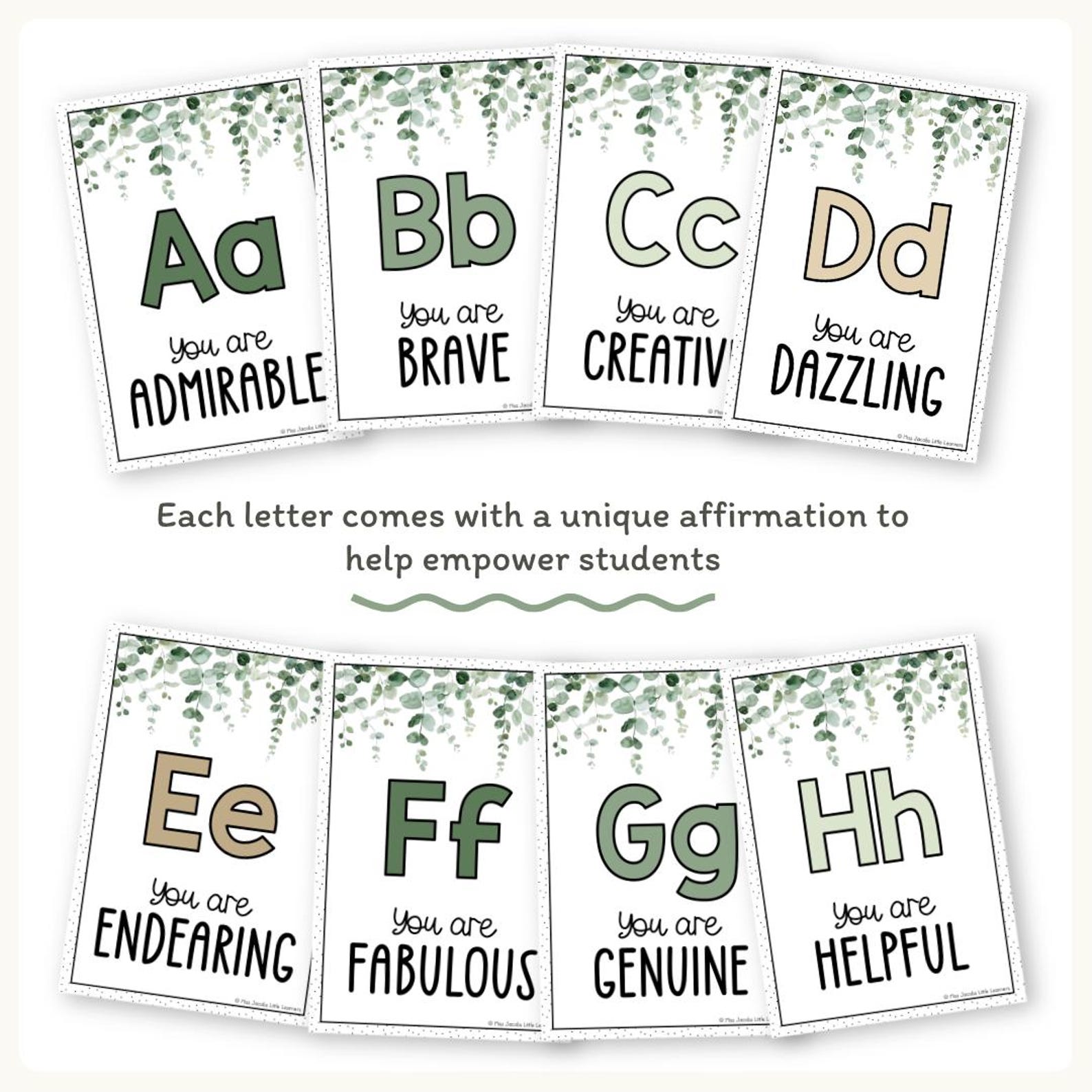 Botanical Affirmation Alphabet Posters, Editable Eucalyptus Alphabet ...