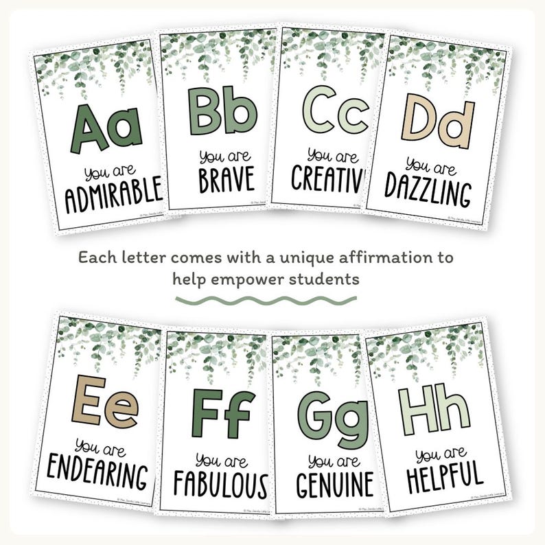 Botanical Affirmation Alphabet Posters, Editable Eucalyptus Alphabet ...