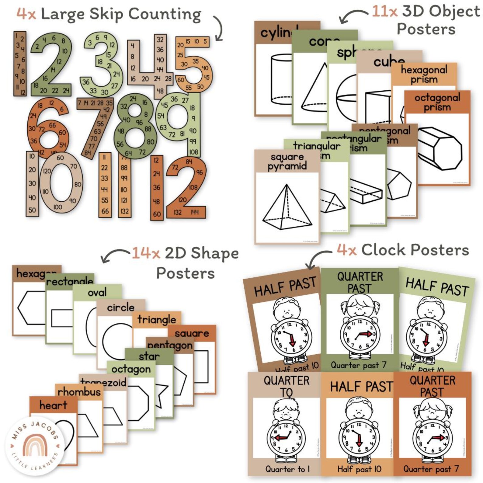 Woodland Rustic Math Posters Bundle, Printable 19 Numeracy Poster Set ...