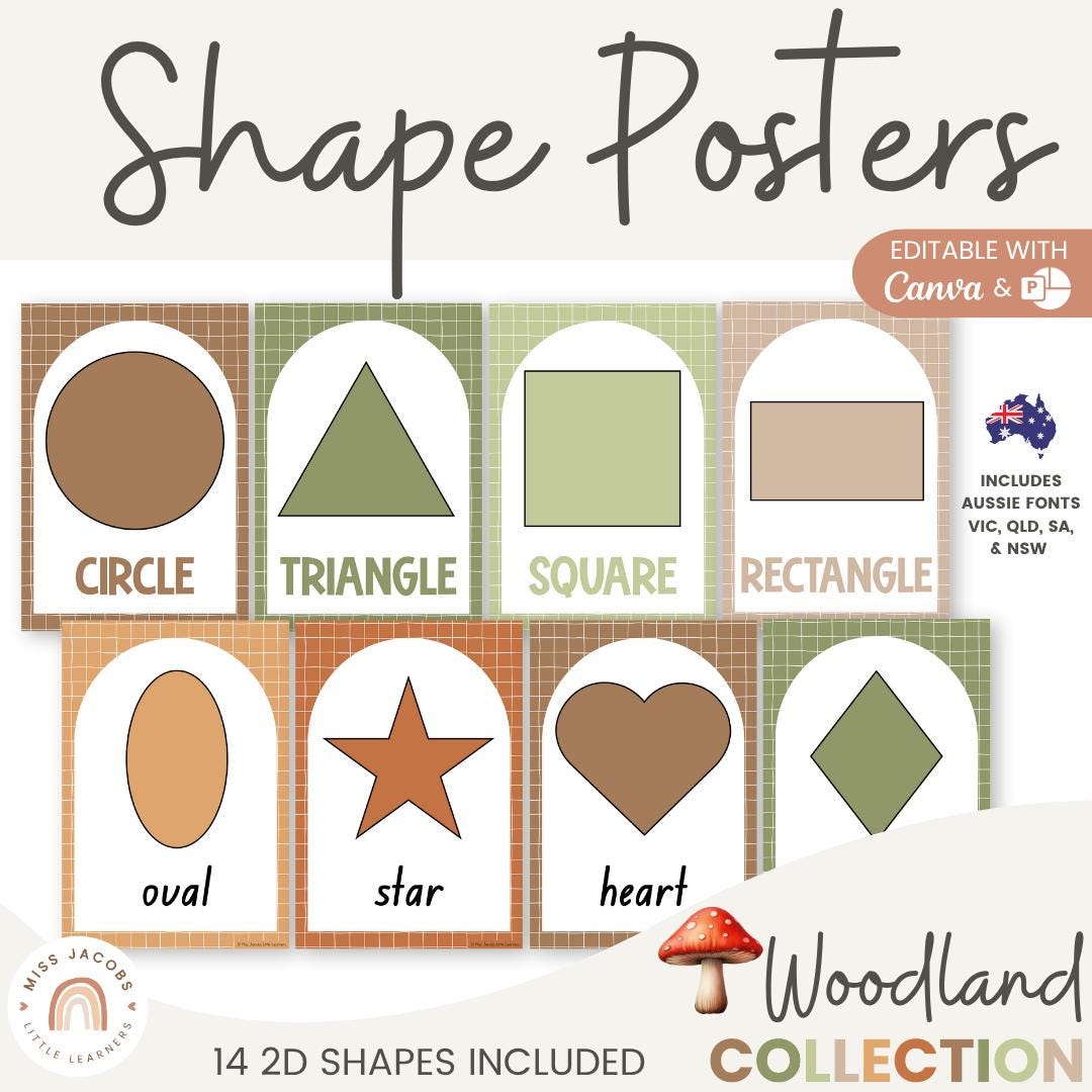 Woodland Shape Posters, Printable Neutral 2D Shapes Anchor Chart for ...