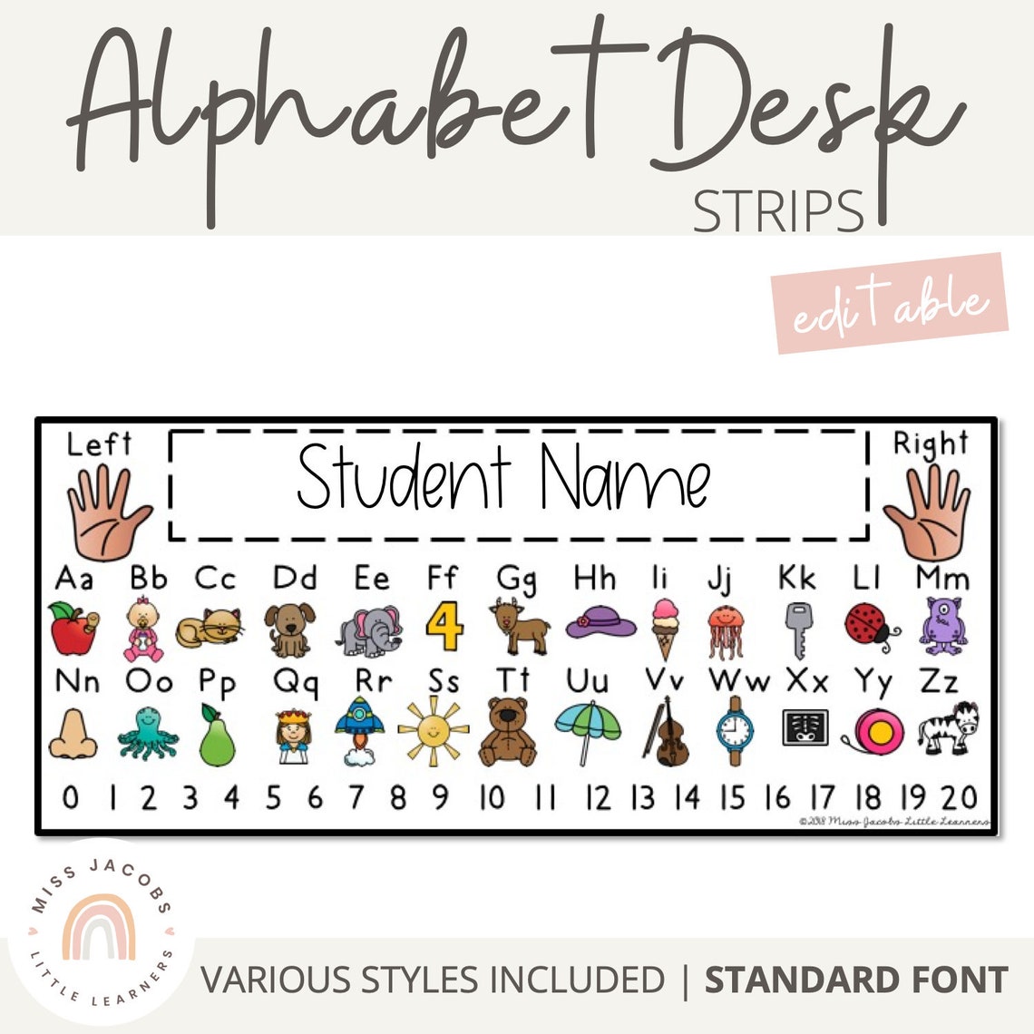Alphabet Desk Strips With Number Line Editable Student Name - Etsy