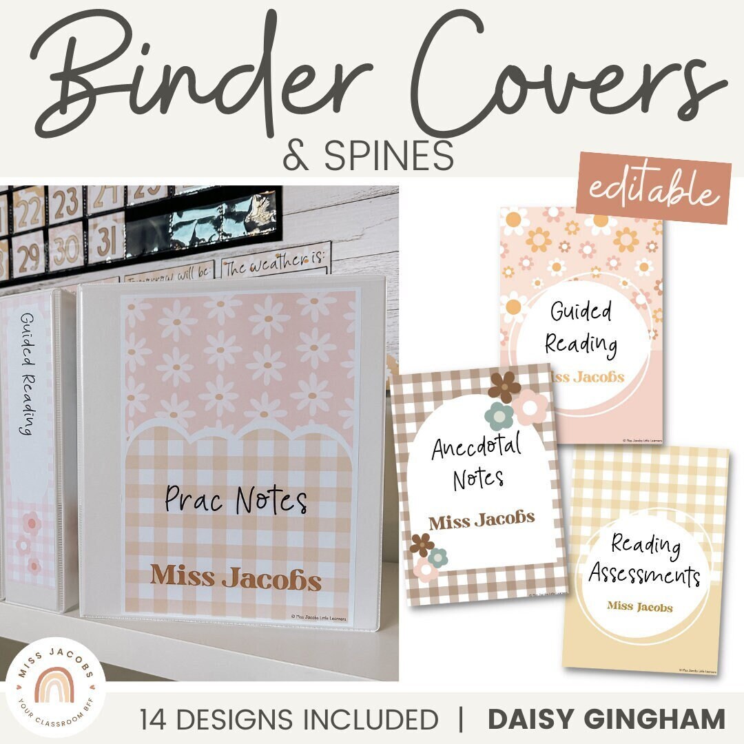 Binder Covers and Spines Daisy Gingham Neutrals Classroom Decor ...