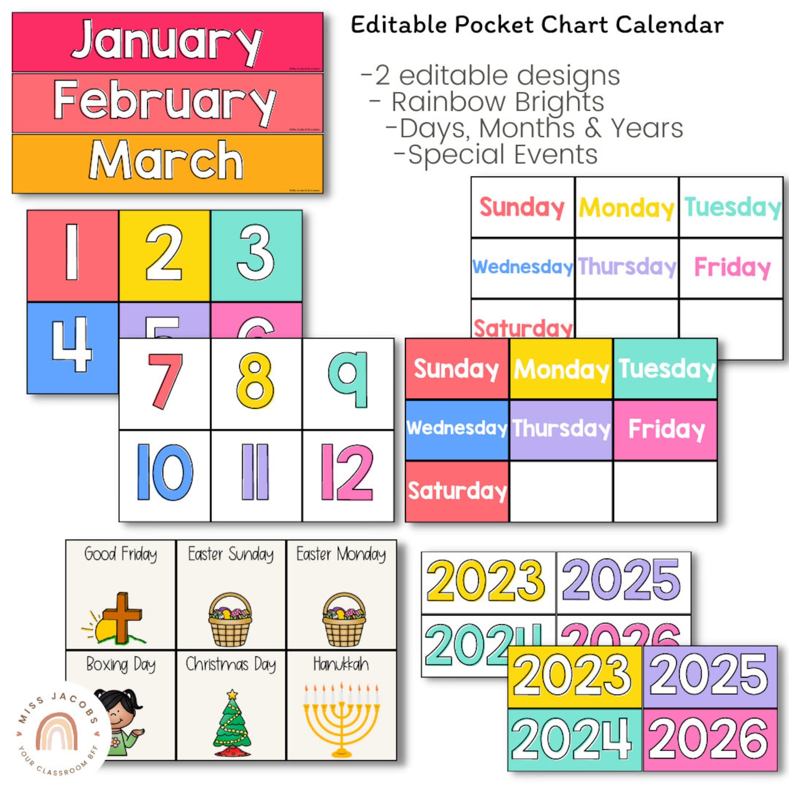 Classroom Calendar | BRIGHTS | Pocket Chart and Standard Size - Etsy