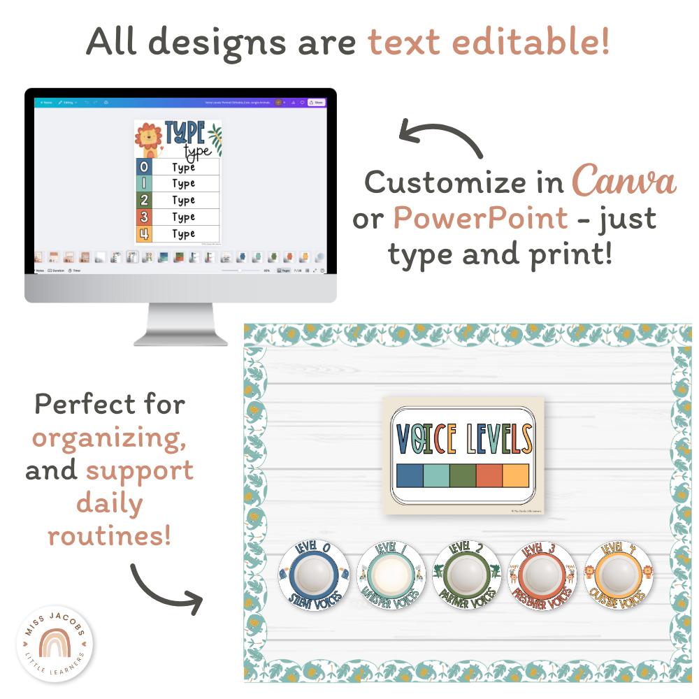 Cute Jungle Animals Voice Level Chart, Editable Voice Meter Display ...