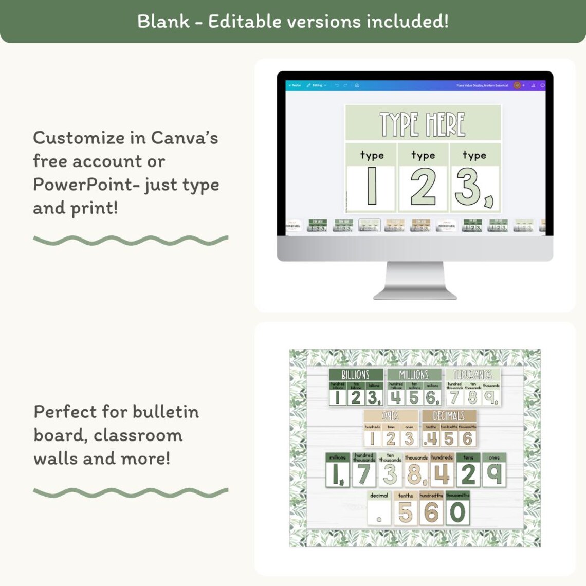 Botanical Place Value With Decimals Wall Display, Modern Farmhouse ...