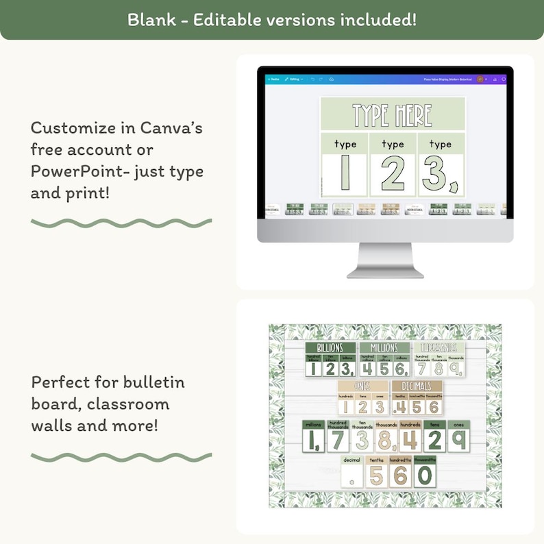 Botanical Place Value With Decimals Wall Display, Modern Farmhouse ...
