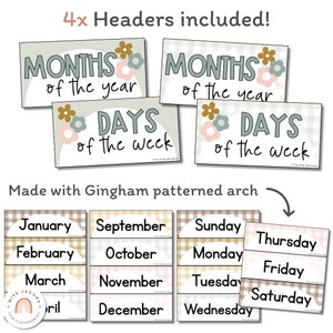 Days and Months Flashcards | Daisy Gingham Neutrals Classroom Decor - Etsy