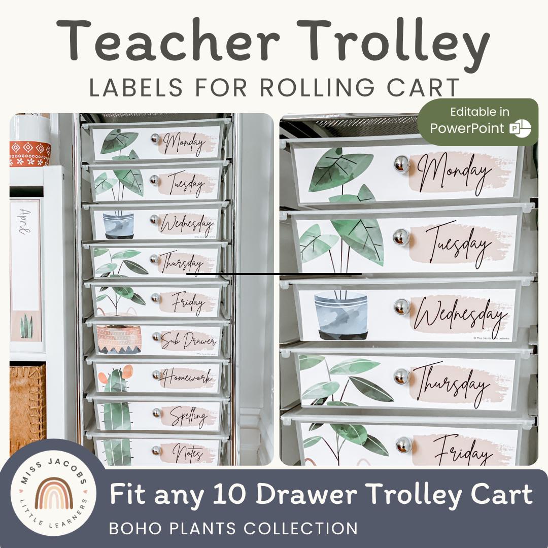 10 Drawer Cart Labels | Rustic Boho Plants Teacher Trolley Labels ...