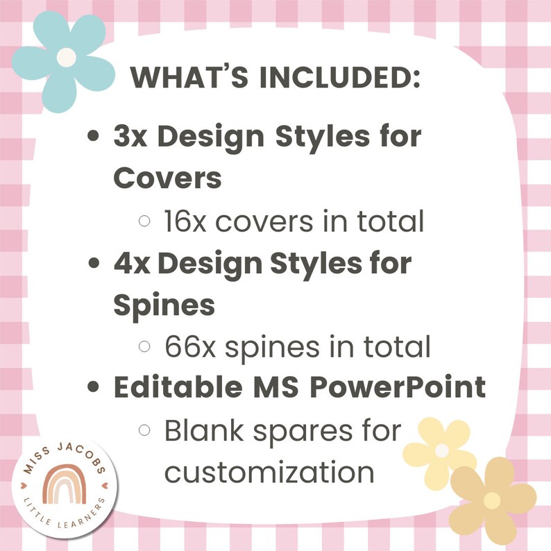 Binder Covers and Spines | Daisy Gingham Pastels Classroom Decor ...
