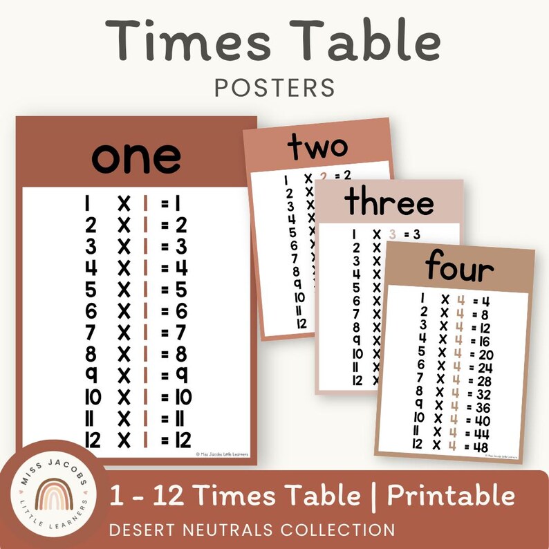 DESERT NEUTRAL Times Tables Posters | Boho Vibes Classroom Decor - Etsy